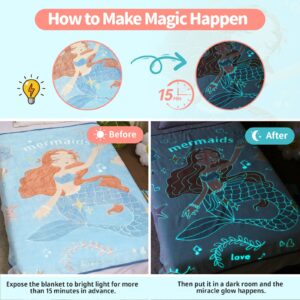 Glow in The Dark Mermaid Blanket Throw Gifts for Girls Kid Blankets Super Soft 3 4 5 6 7 8 9 10 Year Old Girl Gift Ideas Girls Toys Age 6-8 Mermaid Toys Halloween Christmas Birthday Gifts 50"x 60"