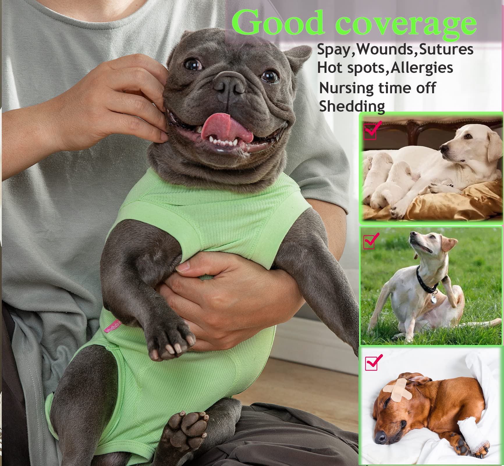 Wabdhaly Dog Surgery Recovery Suit for Female Spay,Puppy Surgical Recovery Zip Up Suit,Anti-Licking Bodysuit for Abdominal Wounds,Cone Alternative Recovery Blank Suit for Dogs