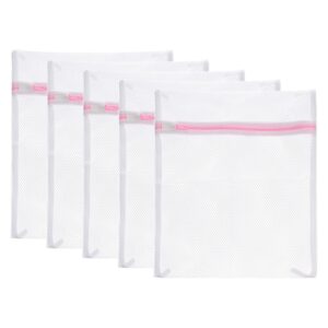 uxcell mesh laundry bags, 5pcs 11.8"x15.7" mesh wash bag travel storage organize bags with zipper for delicate clothing laundry stocking, pink