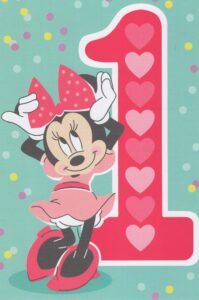 minnie mouse happy 1st birthday card - made in usa - includes envelope