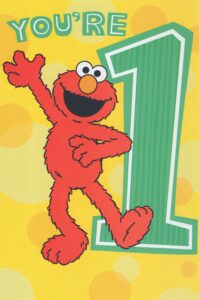 heartline elmo happy 1st first birthday card (age 1) - elmo hopes your birthday is ticklish, wigglish, and oh so gigglish!