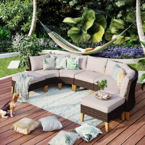 mfstudio 7 pieces wicker patio furniture set, all-weather rattan outdoor half-moon curved sectional sofa set for garden, backyard, 4 x curved sofa, 1 x armless sofa, 2 x ottomans