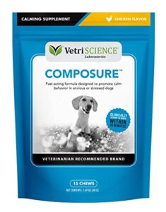 vetriscience composure clinically proven calming chews, chicken, six 15-chew packs