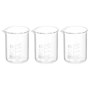 patikil 3pcs 50ml low form glass beaker, 3.3 borosilicate glass graduated printed scale measuring cups with spout for kitchen lab liquids