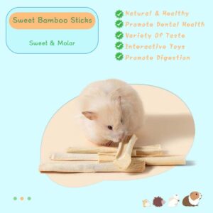 Guinea Pig Chew Toys for Teeth, Natural Timothy Hay Sticks Sweet Bamboo Sticks,Hamster Cage Accessories for Chinchilla Bunny Gerbil Rat Degu,Rabbit Treats Toys Supplies,10 oz