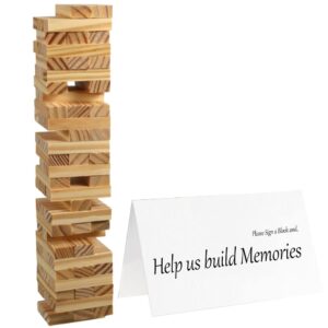 muchai innovations stackable wood blocks guestbook | 72 blank pieces plus sign | wedding baby bridal shower birthday party game - build memories names message wishes advice deco (love)