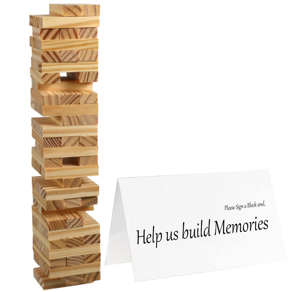 MUCHAI Innovations Stackable Wood Blocks GuestBook | 72 Blank Pieces Plus Sign | Wedding Baby Bridal Shower Birthday Party Game - Build Memories Names Message Wishes Advice Deco (Love)