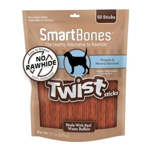 smartbones twist sticks with water buffalo 50 count, rawhide-free chews for dogs