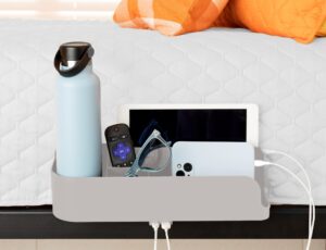 squirrel-bedside perch for college dorm bunk bed, floating organizer with usb-c & a charging ports, christmas gifts for teens, gift for college, dorm room gifts, grey