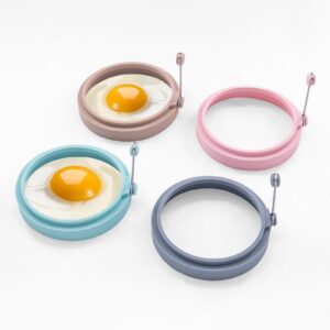 4 pack silicone egg rings, non stick egg ring mold, food grade egg cooking rings for fried egg, egg mcmuffin ring, nordic color, 4 inch