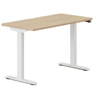 branch duo standing desk 48 inches - adjustable standing desk with 20” range - oled control panel - frameless design & compact size suitable for many spaces - woodgrain base - white top