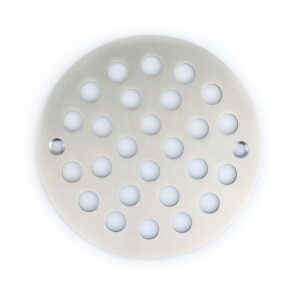 poyde 4 inch screw-in round shower drain cover replacement floor drainer with screws (brushed nickel)