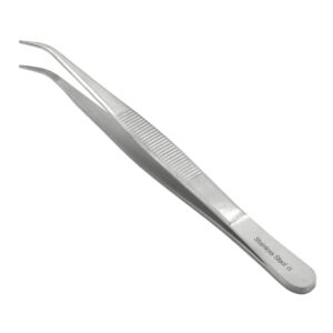 scientific labwares high precision stainless steel lab tweezers/forceps with serrated fine point tip - curved, 6 in.