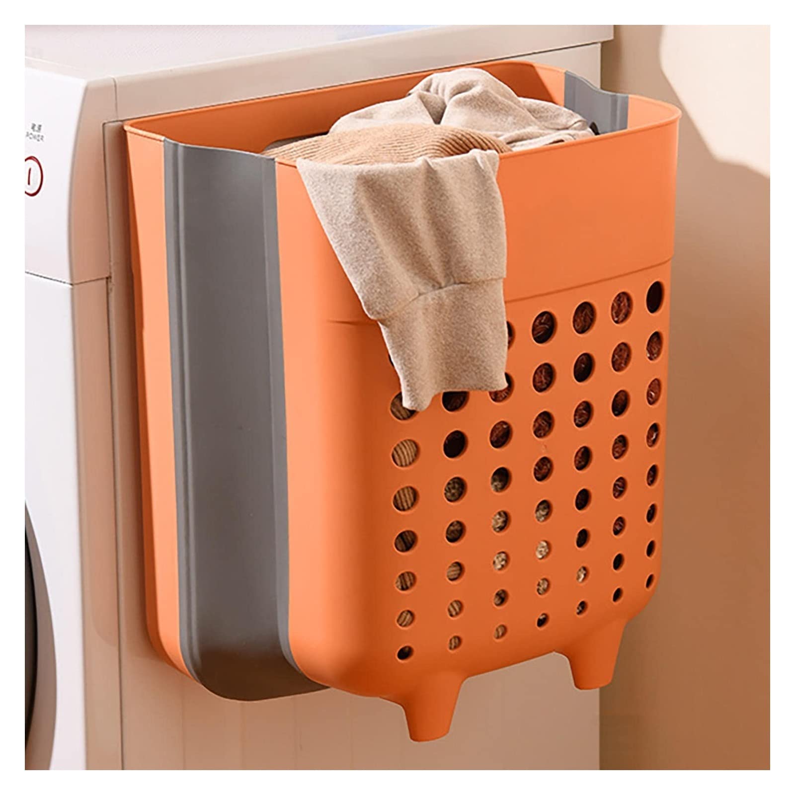 basket hamper Wall Mounted Laundry Hamper, 36L Collapsible Tall Laundry Hamper with Carry Handle, Space-Saving Wall Laundry Basket, Plastic Wall Laundry Basket for Clothes, Snacks, Toys, Sundries ( Co