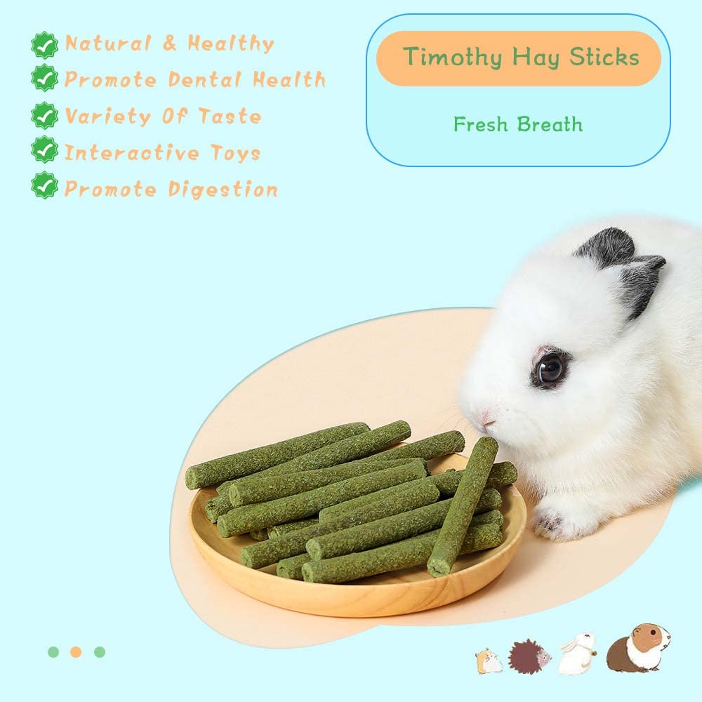 Guinea Pig Chew Toys for Teeth, Natural Timothy Hay Sticks Sweet Bamboo Sticks,Hamster Cage Accessories for Chinchilla Bunny Gerbil Rat Degu,Rabbit Treats Toys Supplies,10 oz