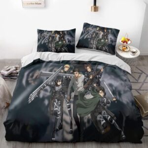 attack on giant anime soft 3d printed duvet cover bedding set with comforter cover 3 piece set includes 2 pillowcases and 1 duvet cover machine washable (03,twin (68"x86"))