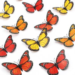 40pcs monarch butterfly decorations bulk,4.72'' halloween butterfly wall decor artificial monarch butterfly magnetic butterfly decor 3d monarch butterfly wall decal for craft home wall bedroom