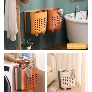 basket hamper Wall Mounted Laundry Hamper, 36L Collapsible Tall Laundry Hamper with Carry Handle, Space-Saving Wall Laundry Basket, Plastic Wall Laundry Basket for Clothes, Snacks, Toys, Sundries ( Co