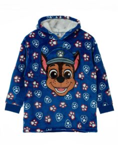 paw patrol boys wearable hooded blanket | kids blue chase the police dog all over print fleece hoodie | pullover loungewear