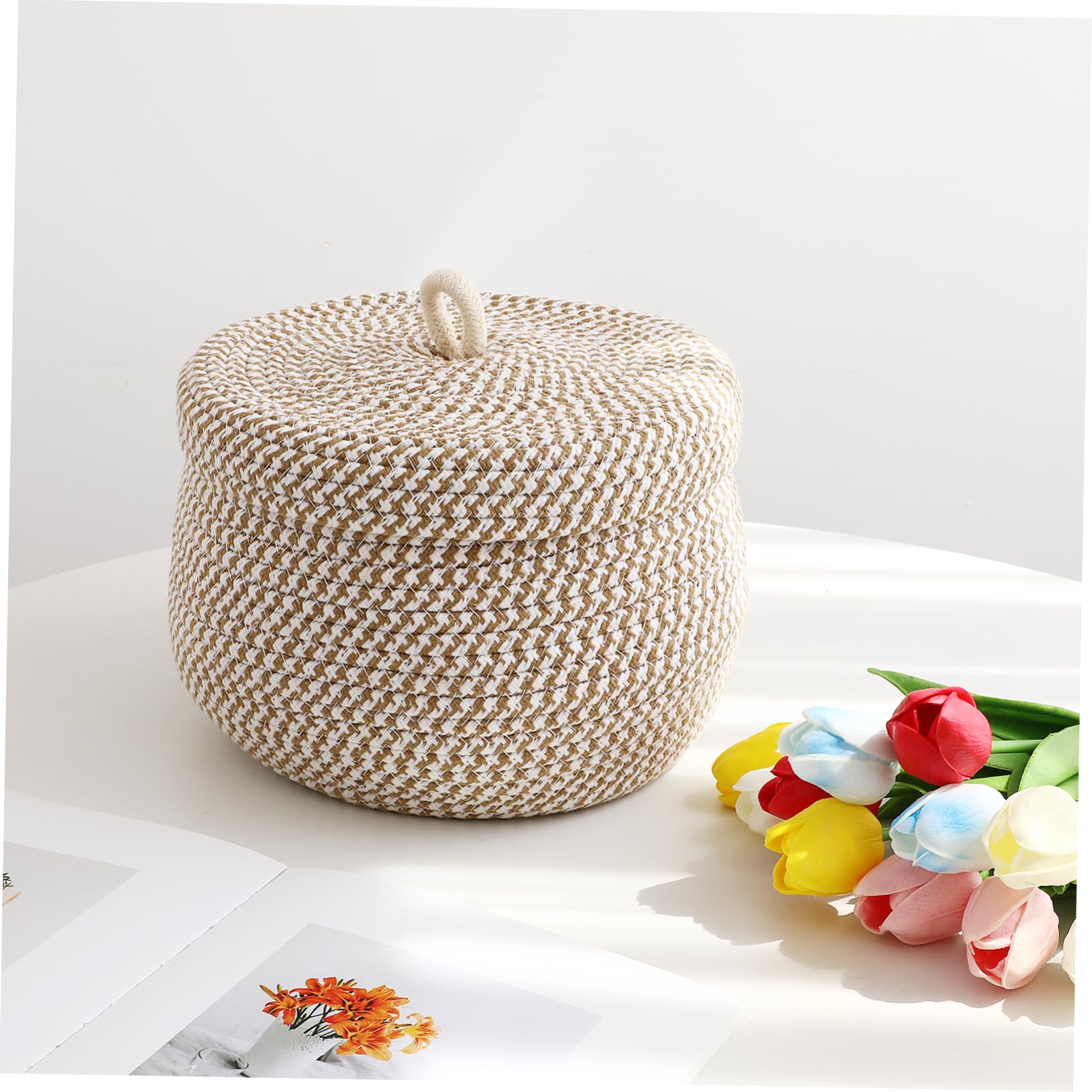 Hemoton Rope Storage Basket Lidded Basket Nursery Storage Container Rattan Storage Basket Wicker Basket with Lid Decor Multifunctional Storage Baskets Baby Diaper Rack Cotton Rope Cute