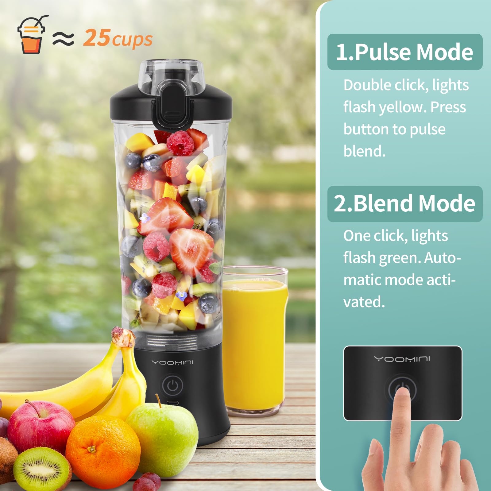 Portable Blender, Personal Blender for Shakes and Smoothies - USB Rechargeable 20oz Mini Blender with 6 Blades and ToGo Cup for Sports Travel Gym