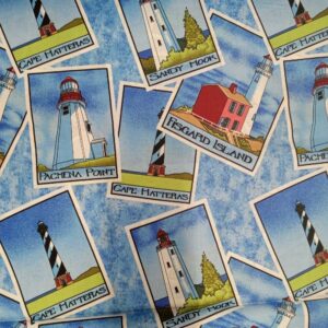 lighthouses ocean cotton fabric - 1 yard