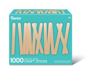 darice 1000 pcs popsicle stick, 4.5" natural wood craft sticks supplies, ice-cream stick pop, ages 3+