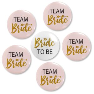 bride team bride buttons pins,wedding party bride shower tinplate badge pins set bridesmaid group button bachelorette party bride to be gift decorating accessory 6 pcs