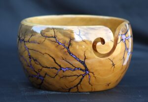 lichtenberg figure yarn bowl - handmade wooden yarn bowl for knitting yarn ball holder - yarn bowls with holes crochet bowl holder - yarn storage bowl 7" x 4" inches (purple-b)