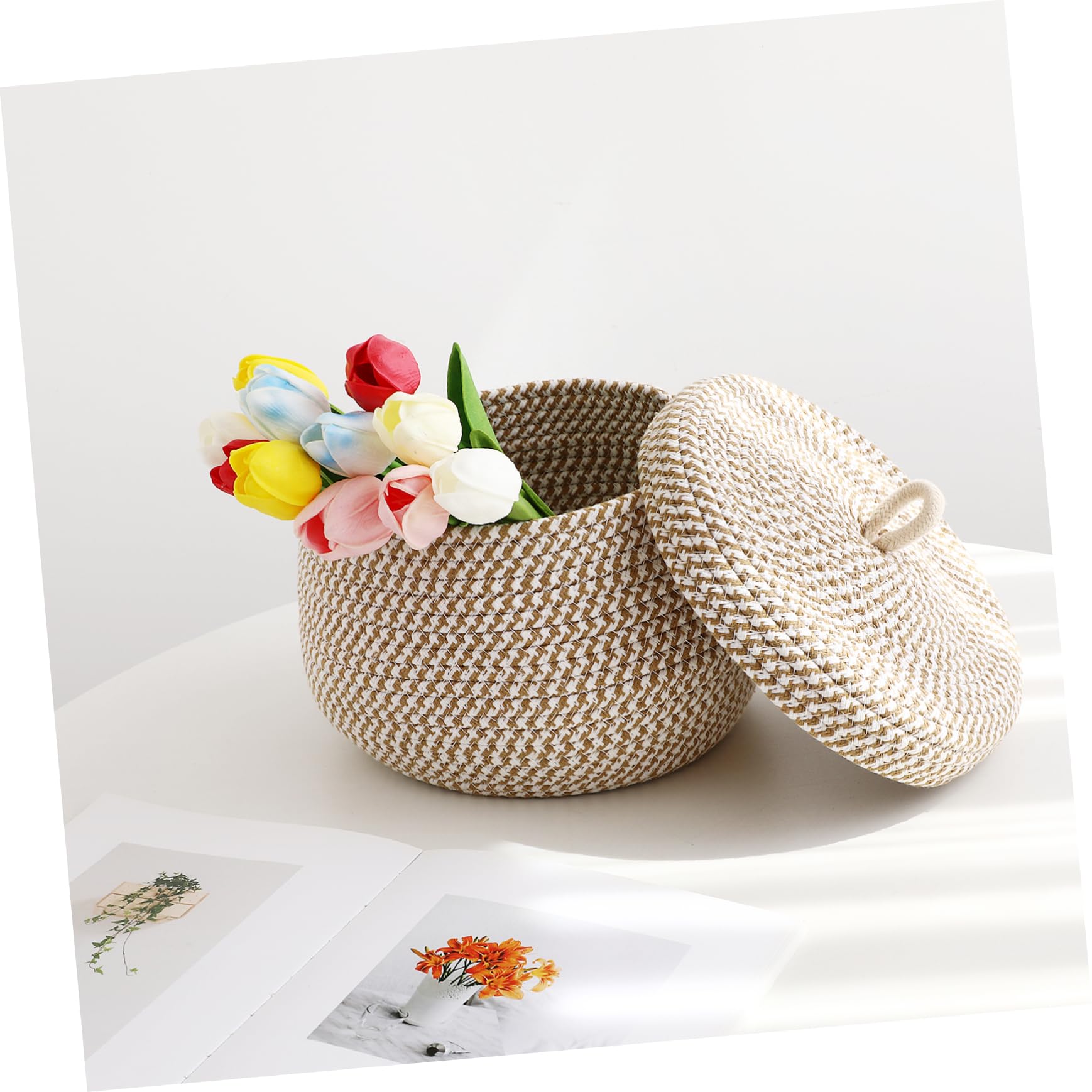 Hemoton Rope Storage Basket Lidded Basket Nursery Storage Container Rattan Storage Basket Wicker Basket with Lid Decor Multifunctional Storage Baskets Baby Diaper Rack Cotton Rope Cute