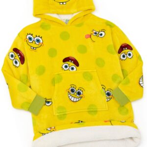 SpongeBob SquarePants Kids Wearable Hooded Blanket | Boys & Girls Yellow All Over Print Fleece Hoodie | Cozy Loungewear