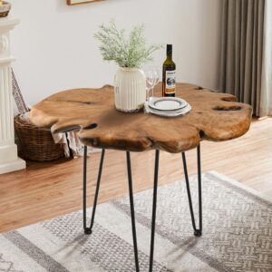 hoegmst 23.6 inch live edge side table, wood freeform small end table with waterproof, rustic accent table unique for living room, bedroom, home