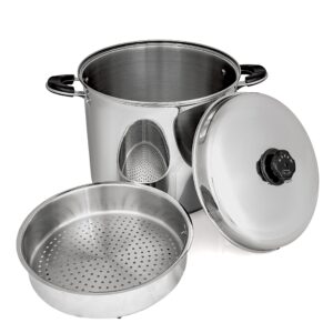 maxam 30 quart stock pot & steamer basket set - waterless cooking & high heat-retention - soup pot w/lid for cooking & serving