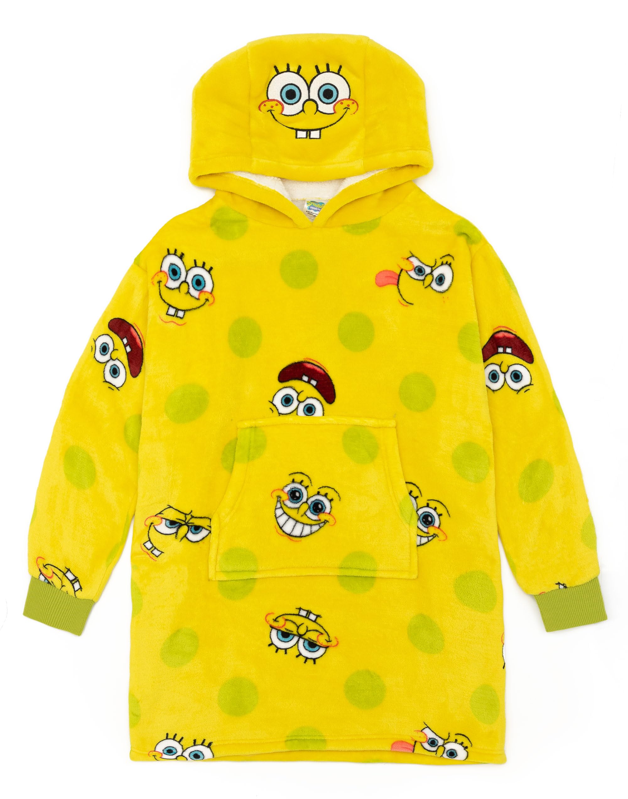 SpongeBob SquarePants Kids Wearable Hooded Blanket | Boys & Girls Yellow All Over Print Fleece Hoodie | Cozy Loungewear