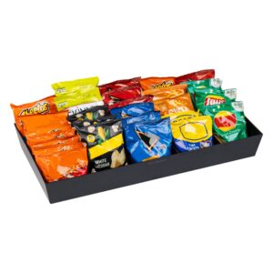 mind reader snack tray, countertop organizer, snack tray, pantry, breakroom, kitchen, 24" l x 12" w x 3.25" h, black