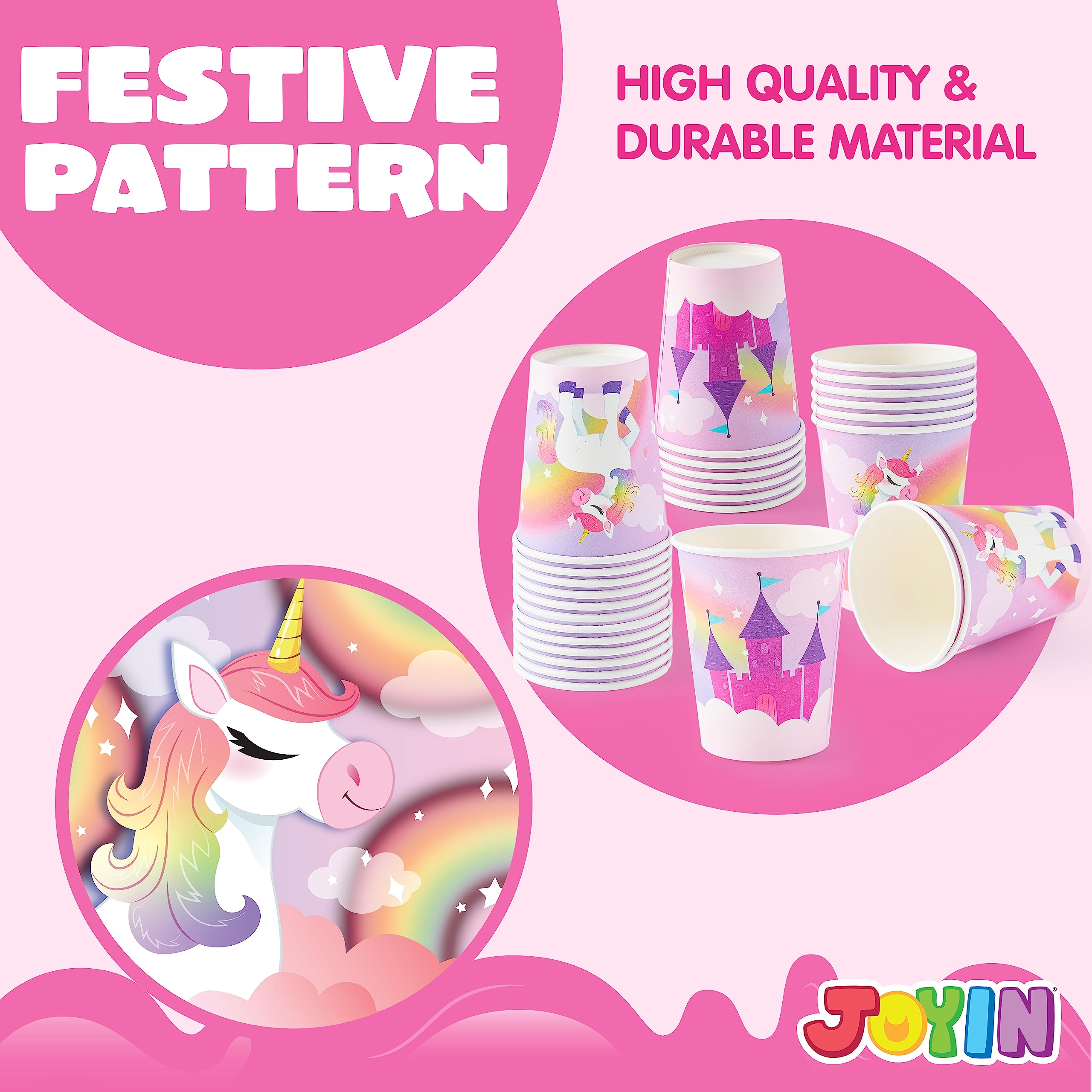 JOYIN 145 Pcs Unicorn Birthday Party Supplies with Unicorn Banner for Girls, 24 Serves Unicorn Disposable Tableware Set with Plates , Cups, Napkins, and Cutlery Sets for Unicorn Themes Party Kids 2 3