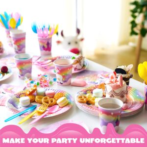 JOYIN 145 Pcs Unicorn Birthday Party Supplies with Unicorn Banner for Girls, 24 Serves Unicorn Disposable Tableware Set with Plates , Cups, Napkins, and Cutlery Sets for Unicorn Themes Party Kids 2 3