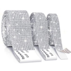 cludoo 3 rolls rhinestone ribbons, silver self adhesive rhinestone strips, diamond rhinestone roll rhinestone tape bling wrap, bling stickers rhinestones for crafts decoration car diy wedding party