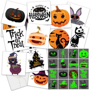 artcreativity individual halloween glow in the dark temporary tattoos, set of 144-2 inch, temporary tats for kids in 12 spooky designs, halloween party favors for kids, trick or treat gift