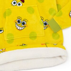 SpongeBob SquarePants Kids Wearable Hooded Blanket | Boys & Girls Yellow All Over Print Fleece Hoodie | Cozy Loungewear