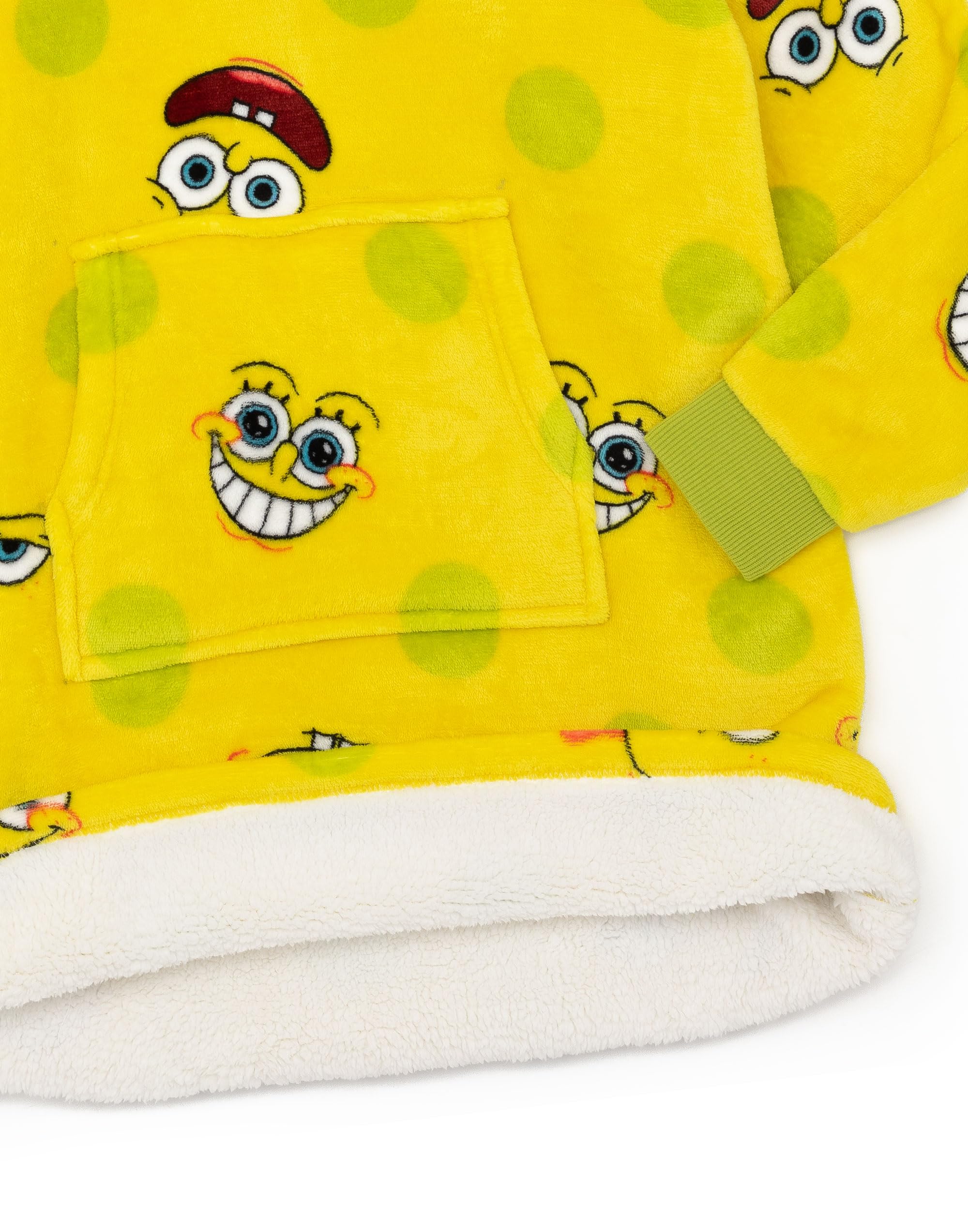 SpongeBob SquarePants Kids Wearable Hooded Blanket | Boys & Girls Yellow All Over Print Fleece Hoodie | Cozy Loungewear