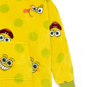 SpongeBob SquarePants Kids Wearable Hooded Blanket | Boys & Girls Yellow All Over Print Fleece Hoodie | Cozy Loungewear