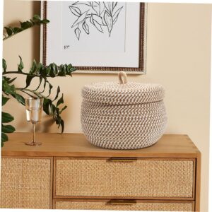 Hemoton Rope Storage Basket Lidded Basket Nursery Storage Container Rattan Storage Basket Wicker Basket with Lid Decor Multifunctional Storage Baskets Baby Diaper Rack Cotton Rope Cute