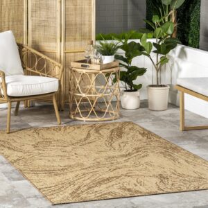 nuloom 5' x 8' outdoor performance area rug, stain resistant, weather resistant, high traffic, patio, balcony, outside, marsha brown