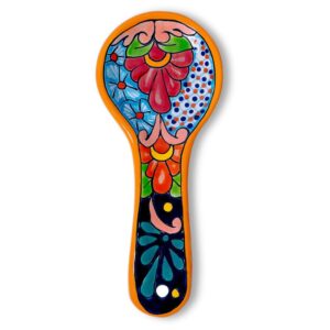 eltricolor mexican spoon rest - talavera spoon rest - handmade ceramic spoon rest – colorful talavera utensil holder - colored spoon rest ceramic special mexican kitchen decor(large, marigold)