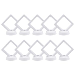 10 pcs diamond shape floating display case, 3d floating frame display holder stands for jewelry commemorative coin medallions fossil, 3.5 x 3.5 x 0.8 inches, white