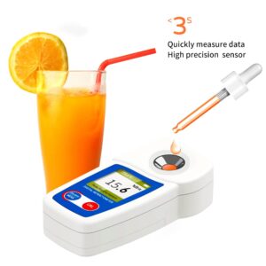 Digital Brix Refractometer Flagfront brix Meter Refractometer Automatic Temperature Compensation Brix Refractometer Range 0-55%，±0.1% Precision for Fruit Juice Coffee