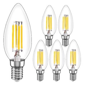 megaenergy e12 led bulb candelabra 40w equivalent led chandelier light bulbs, 2700k warm white, non-dimmable, 450lumens vintage led edison bulb, cri 80+, clear glass, pack of 6