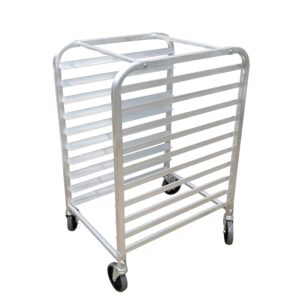 foodservice speed rack commercial-grade aluminum 10-tier sheet pan/bun pan storage display rack, 26" l x 20" w x 38" h with wheels, takes 13x18 & 18x26" pans 10163-npf