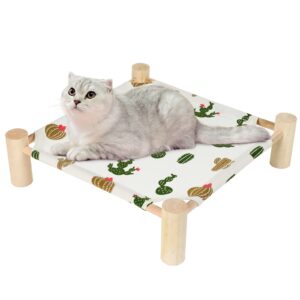 Patas Lague Cat and Dog Hammock Bed Small Dog Bed, Wooden Cat Elevated Cooling Outdoor Bed for All Seasons, Cat Beds for Indoor Cats, Cat Cots Furniture Pet Bed Puppy Bed(Plants)